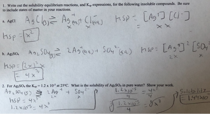 Solved 1. Write out the solubility equilibrium reactions, | Chegg.com