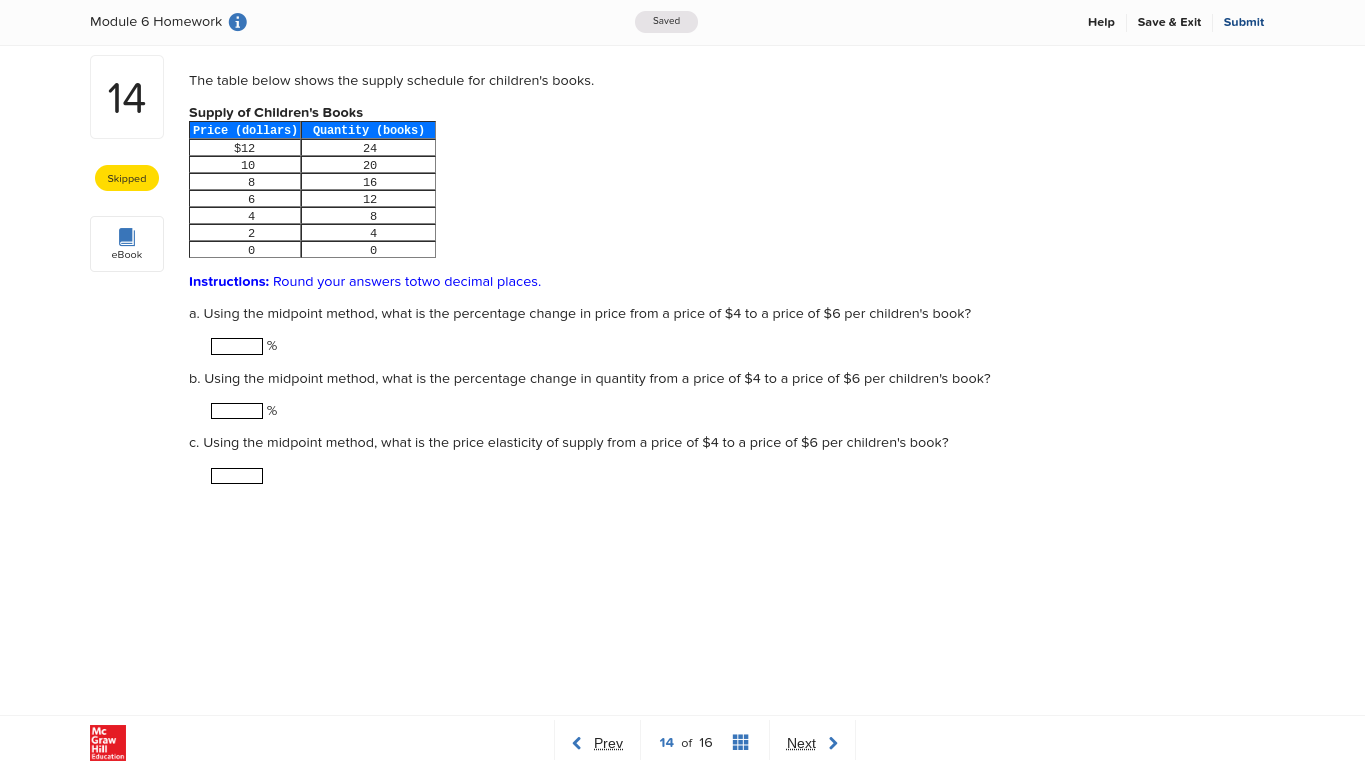 Solved Module 6 Homework i Saved Help Save & Exit Submit The | Chegg.com