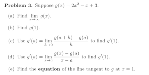 Solved Problem 3. ﻿Suppose g(x)=2x2-x+3.(a) ﻿Find | Chegg.com