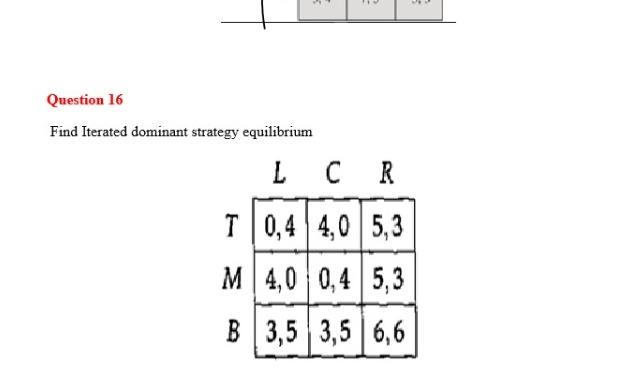 Solved a Question 16 Find Iterated dominant strategy | Chegg.com