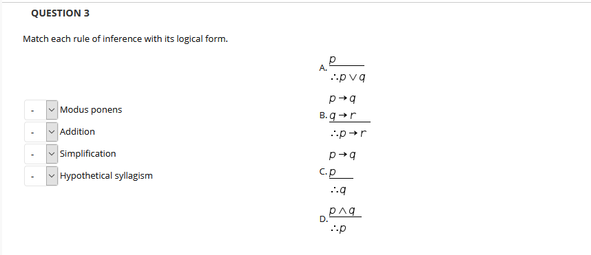 Solved QUESTION 3 Match each rule of inference with its | Chegg.com