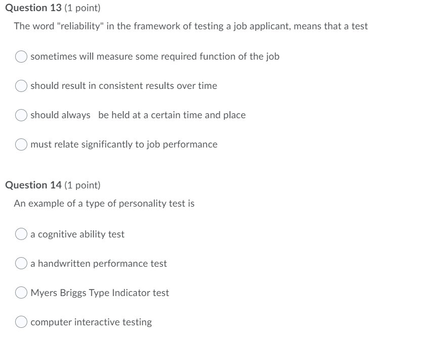 Solved Question 13 (1 point) The word "reliability" in the | Chegg.com