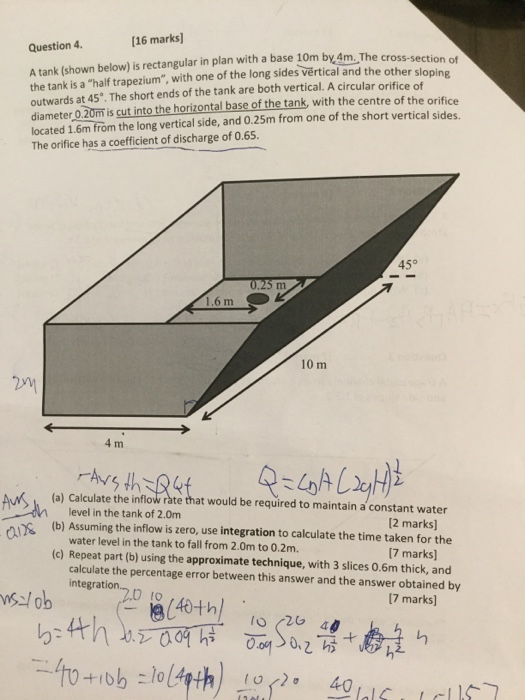 Solved Question 4 [16 marks] A tank (shown below) is | Chegg.com