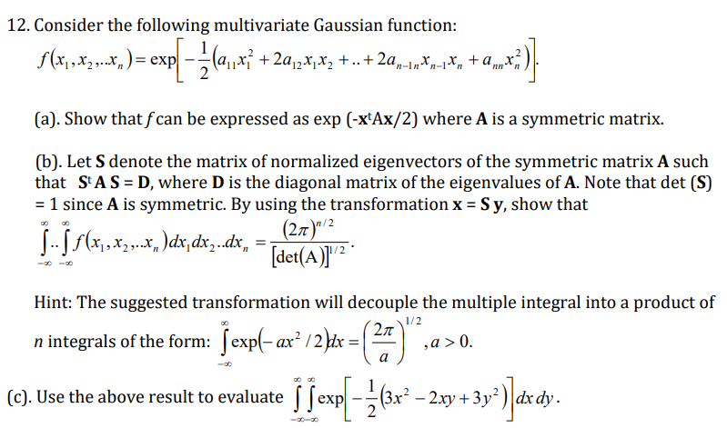 2. Consider the following multivariate Gaussian | Chegg.com