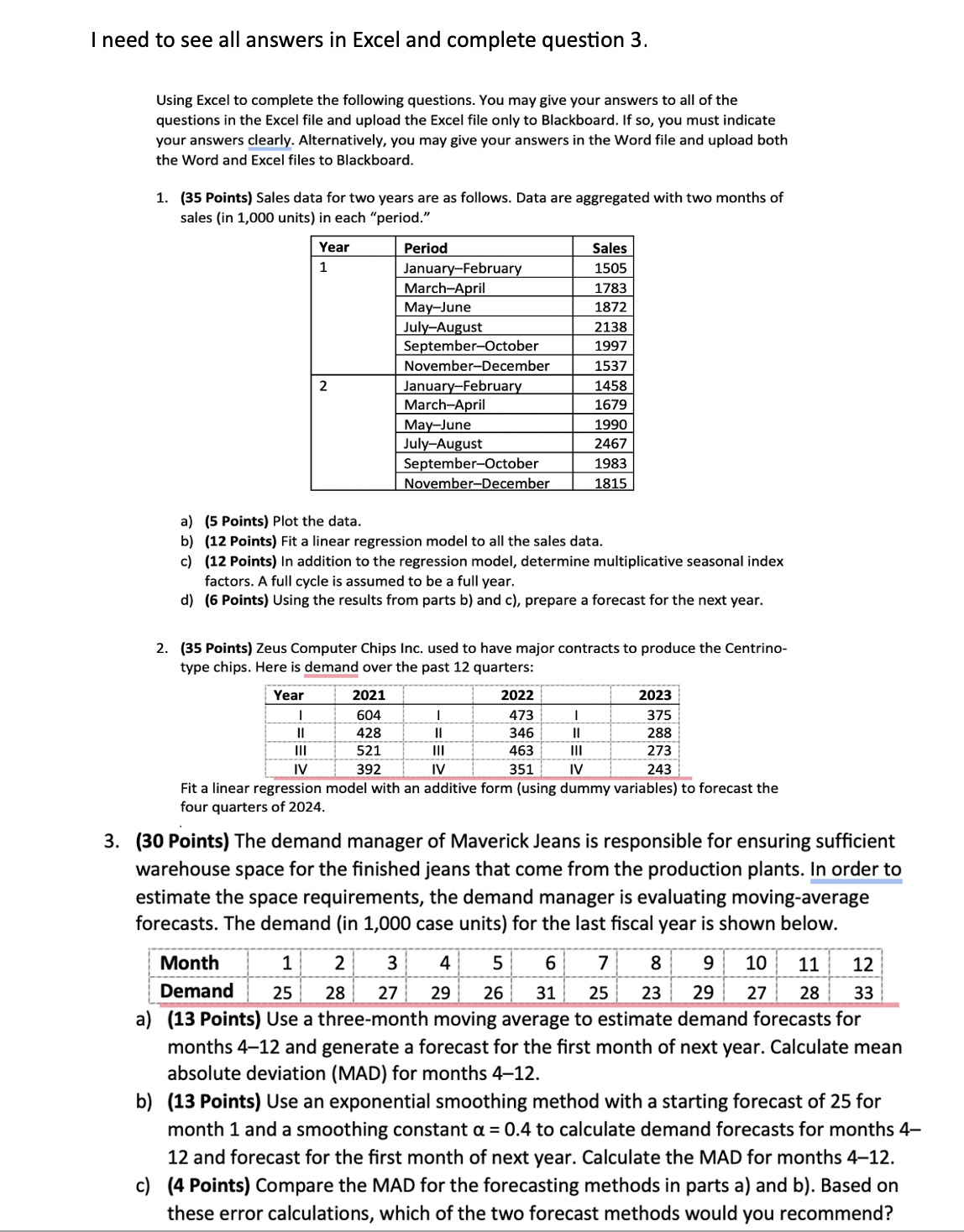 Solved I need to see all answers in Excel and complete | Chegg.com