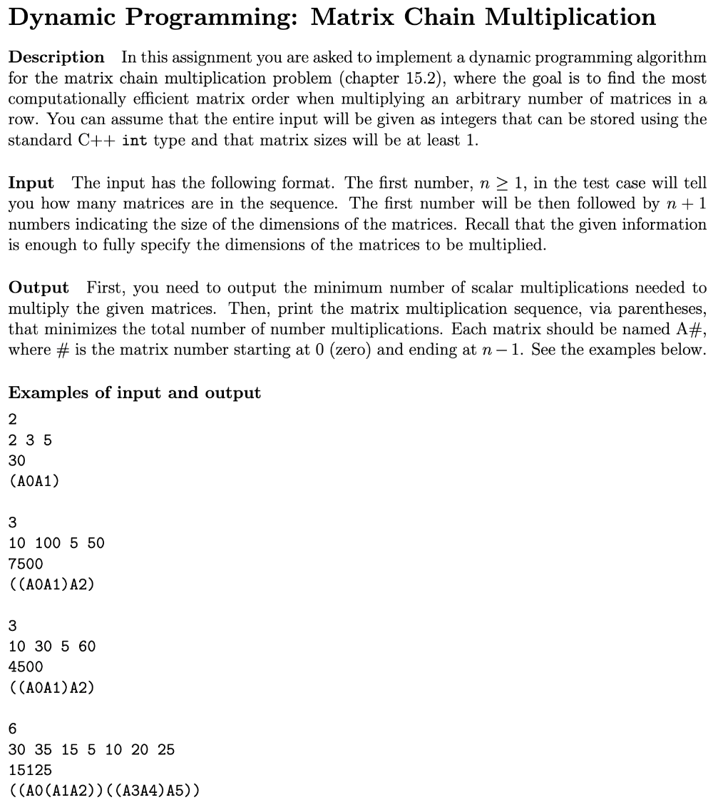 Solved Dynamic Programming Matrix Chain Multiplication 
