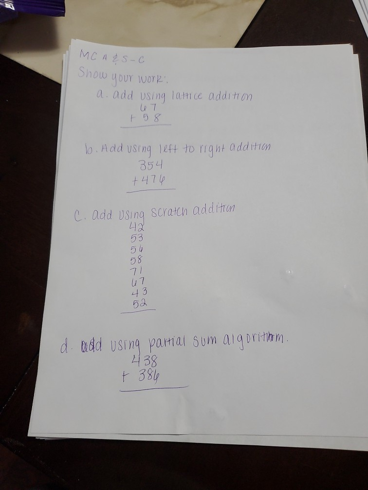 Solved MC A & 5-6 Show your work a. add using lattice | Chegg.com