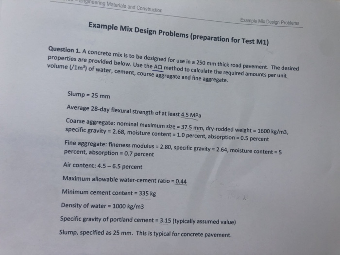 Solved ngineening Materials and Construction Example Mix | Chegg.com