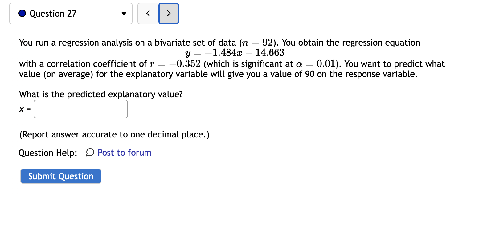 Solved You run a regression analysis on a bivariate set of | Chegg.com