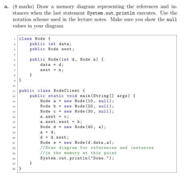 Solved a. (8 marks) Draw a memory diagram representing the | Chegg.com