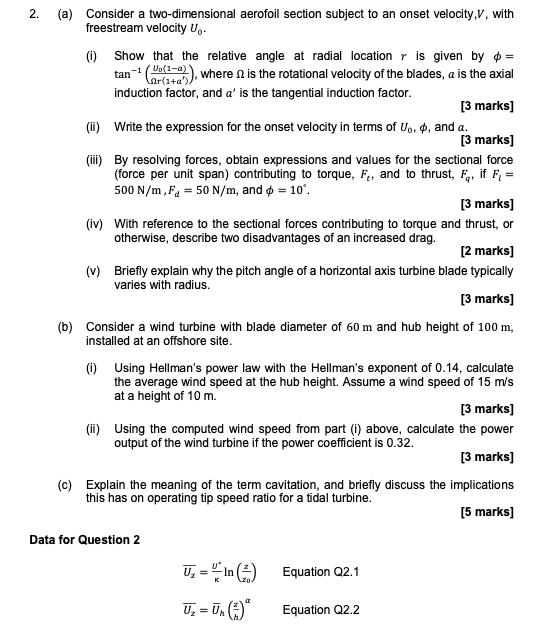 2. (a) Consider a two-dimensional aerofoil section | Chegg.com
