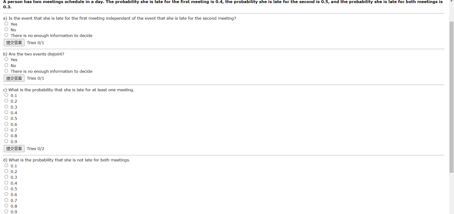 Solved A person has two meetings schedule in a day. The | Chegg.com