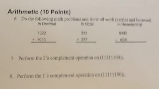 Solved Arithmetic (10 Points) 6. Do the following math | Chegg.com