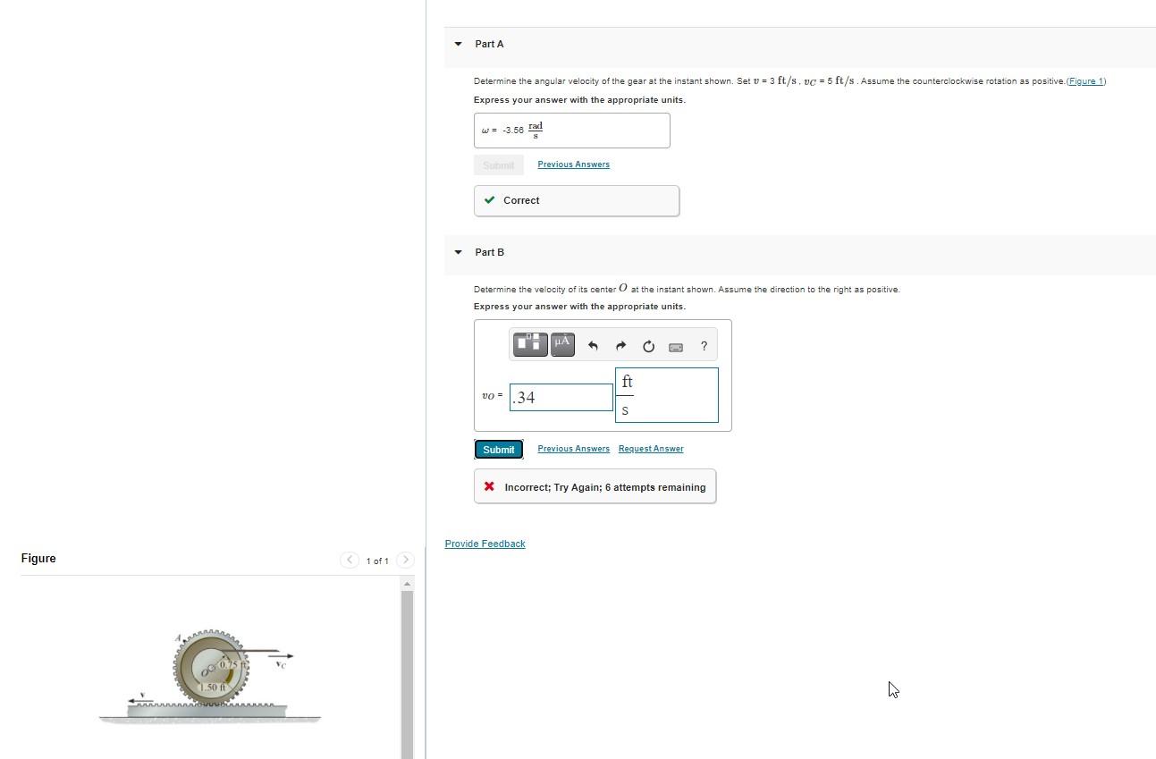 Solved Part A Determine The Angular Velocity Of The Gear At Chegg