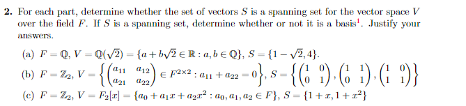 Solved 2 For Each Part Determine Whether The Set Of 