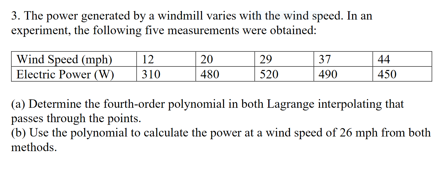 Solved 3. The power generated by a windmill varies with the | Chegg.com