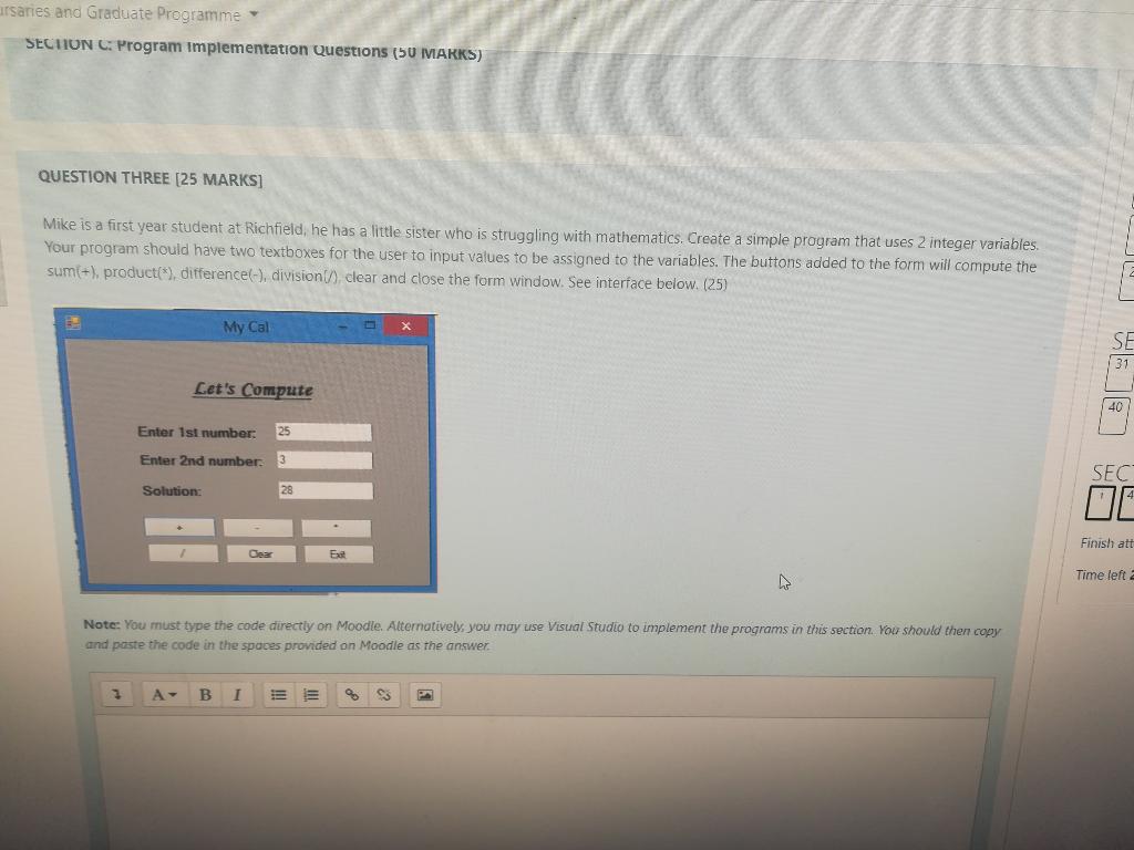 Solved Create a simple program that uses 2 integer | Chegg.com