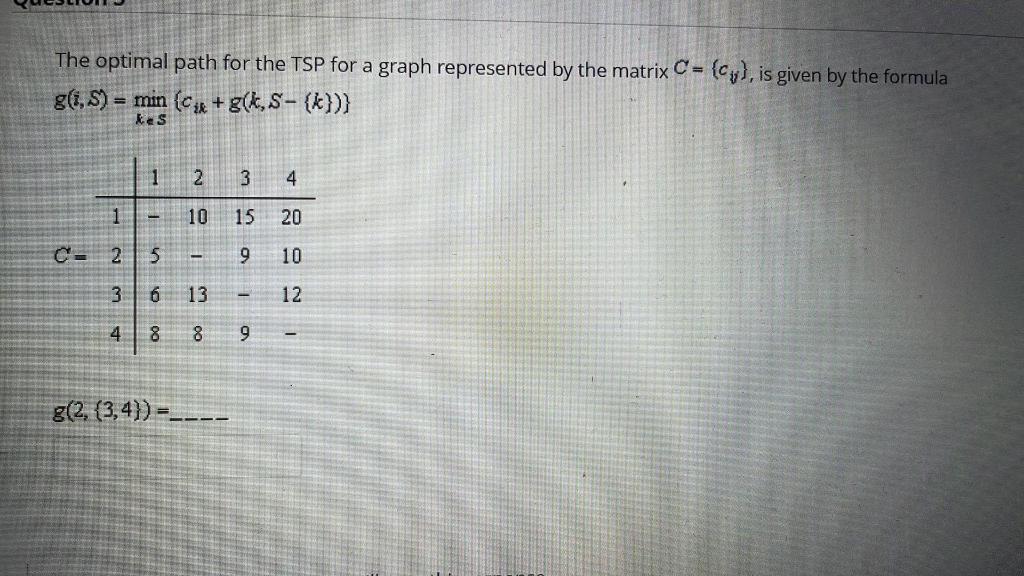 Solved The optimal path for the TSP for a graph represented | Chegg.com