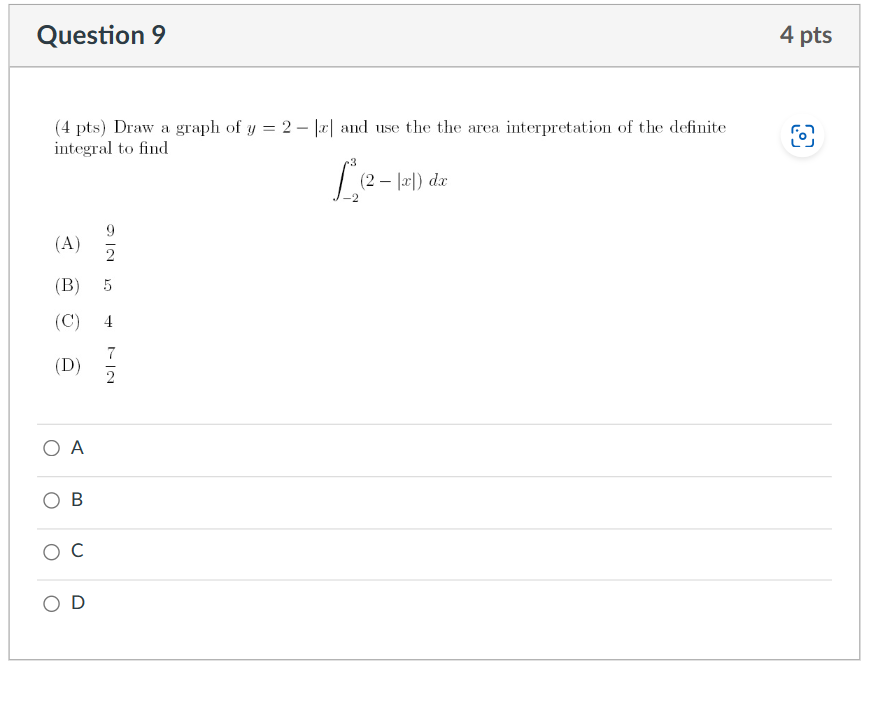 Solved (4 pts) Draw a graph of y=2−∣x∣ and use the the area | Chegg.com