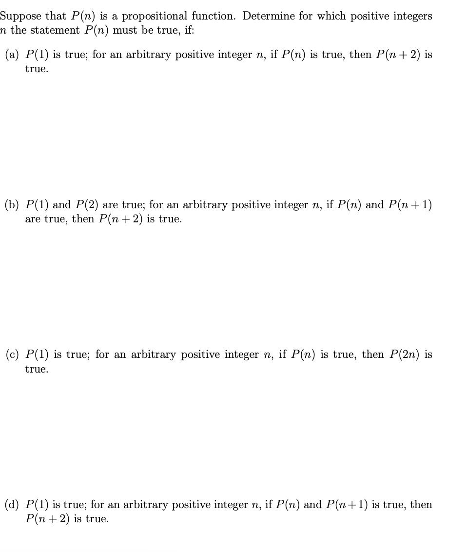 Solved Suppose that P(n) is a propositional function. | Chegg.com