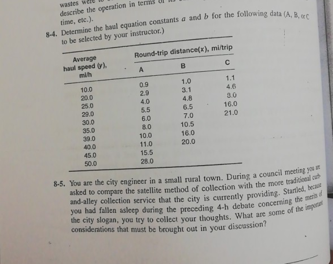 Solved 8-4. Determine the haul equation constants a and b | Chegg.com