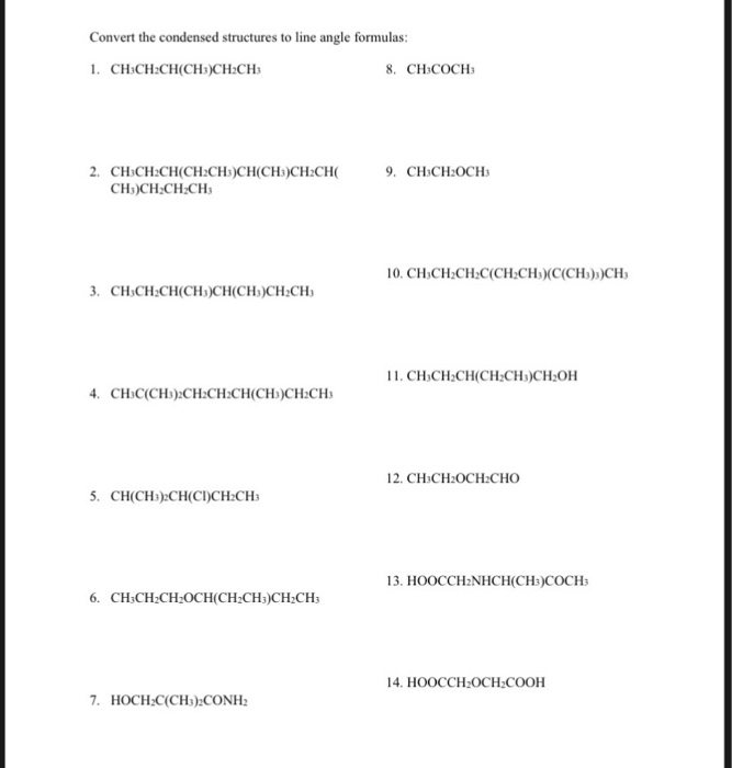 Solved Convert the condensed structures to line angle | Chegg.com