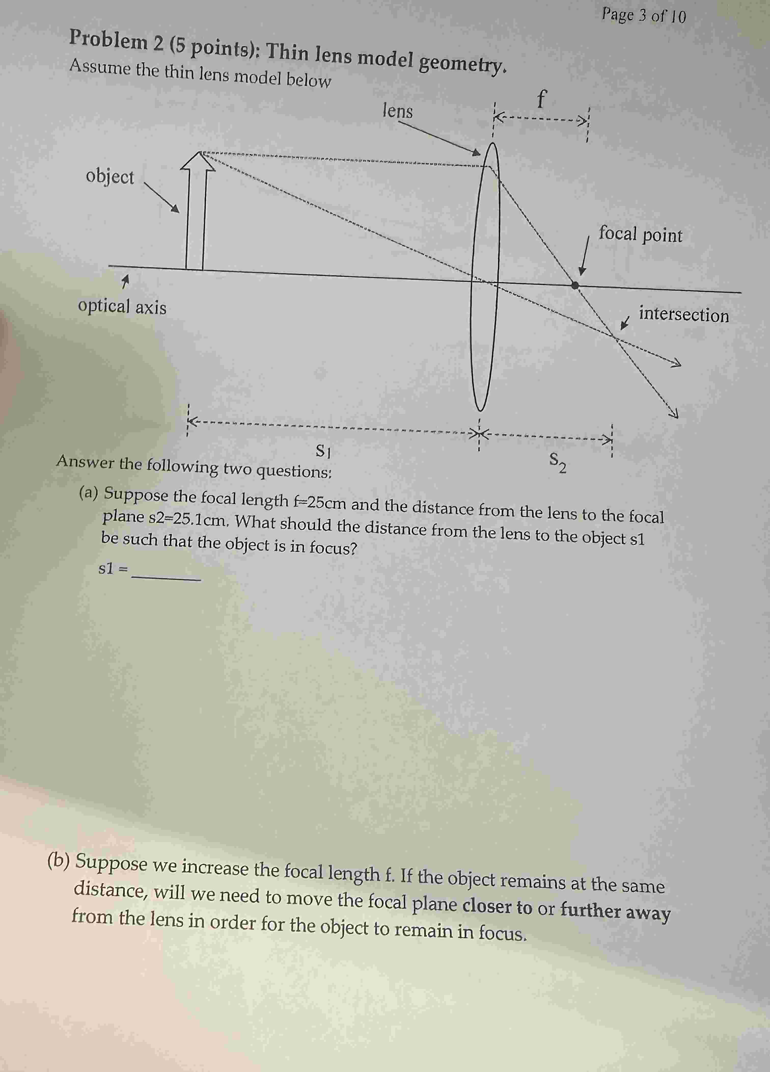 Solved Page 3 ﻿of 10Problem 2 (5 ﻿points): Thin lens model | Chegg.com
