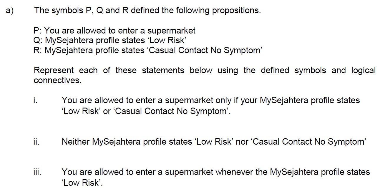 Solved A The Symbols P Q And R Defined The Following