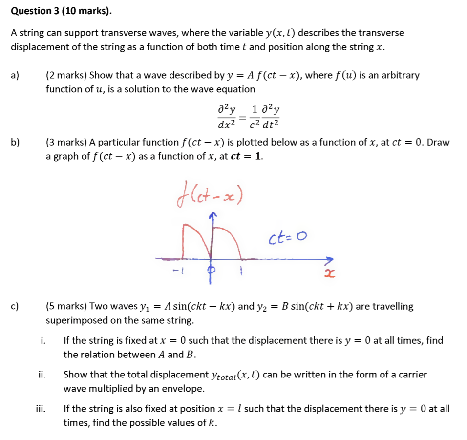 Solved Question 3 (10 marks). A string can support | Chegg.com