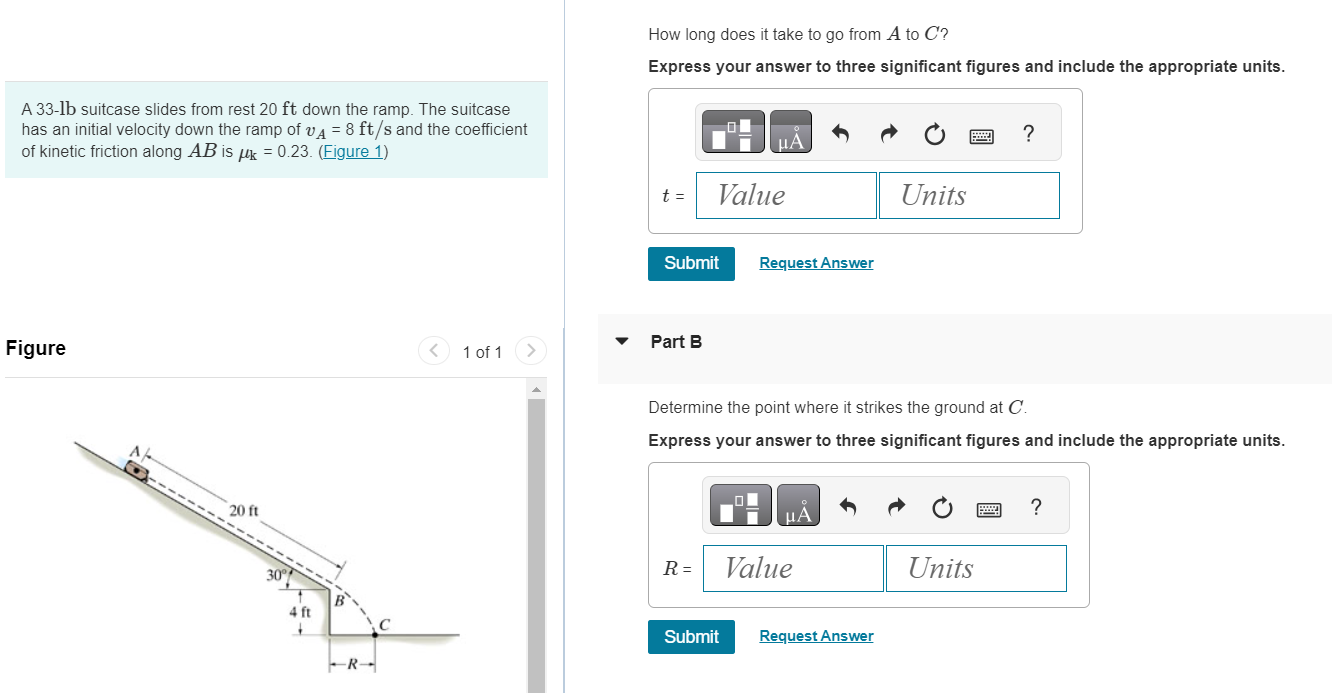 Solved A 33-lb ﻿suitcase slides from rest 20 ﻿ft ﻿down the | Chegg.com