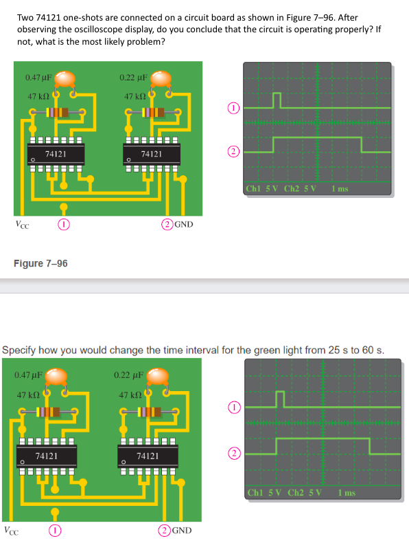 Two 74121 ﻿one-shots are connected on a circuit board | Chegg.com