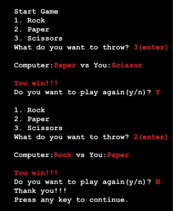 Solved Start Game 1. Rock 2. Paper 3. Scissors What do you | Chegg.com