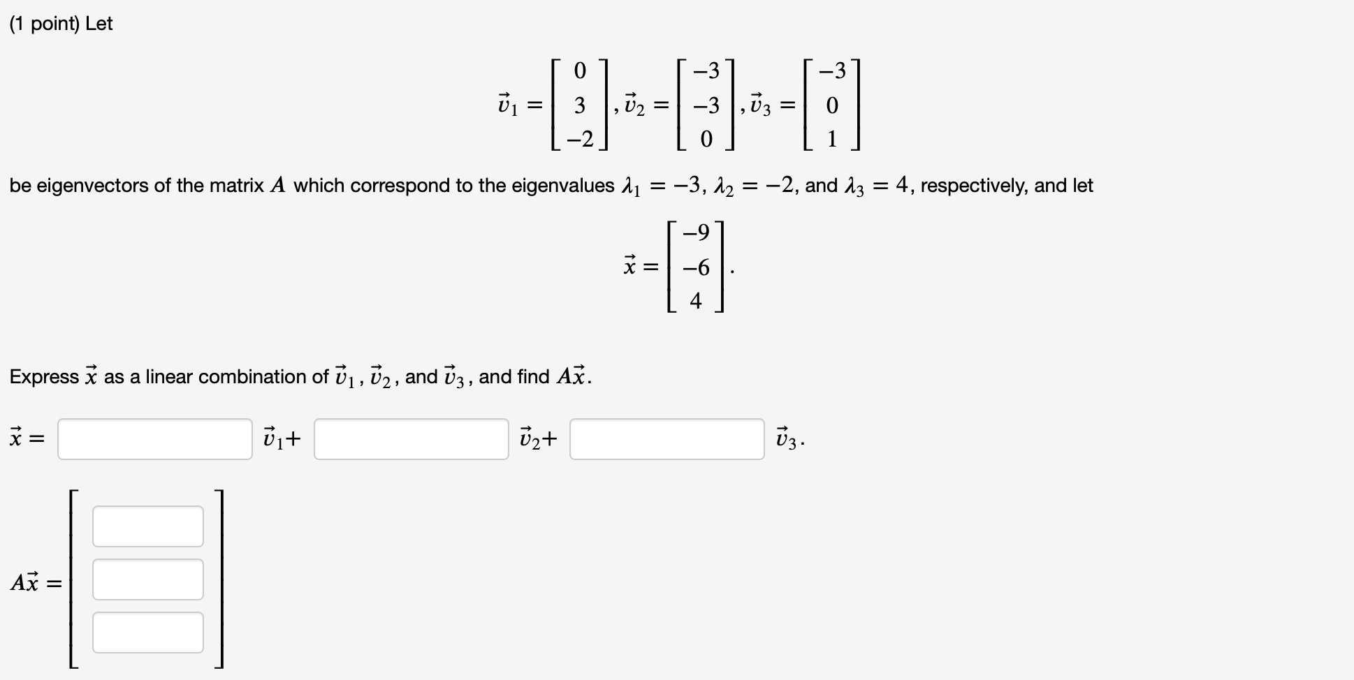 Solved (1 point) Let 0 -3 3 , U2 Ū3 -3 0 be eigenvectors of | Chegg.com