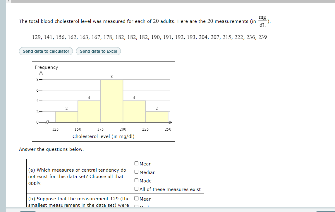 Solved The total blood cholesterol level was measured for | Chegg.com