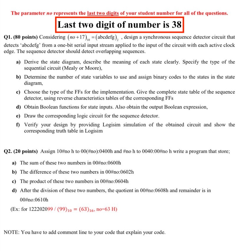 Solved The parameter no represents the last two digits of | Chegg.com