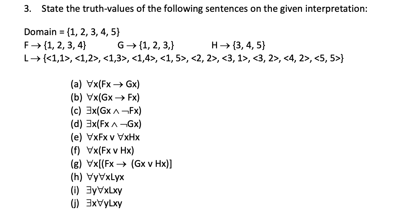 3. State the truth-values of the following sentences | Chegg.com