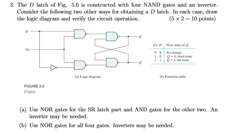 Solved 3. The D latch of Fig. 5.6 is constructed with four | Chegg.com
