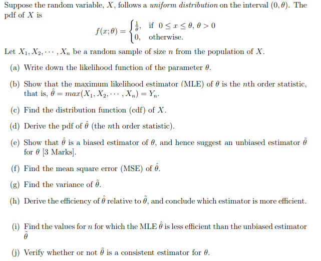 Solved Suppose the random variable, X, follows a uniform | Chegg.com