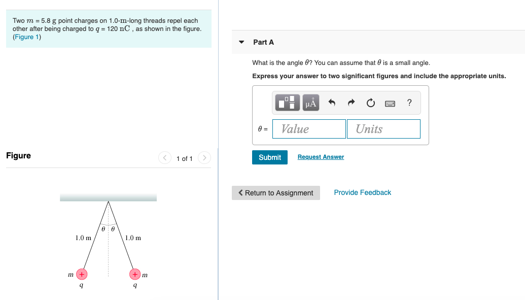 Solved Two m = 5.8 g point charges on 1.0-m-long threads | Chegg.com