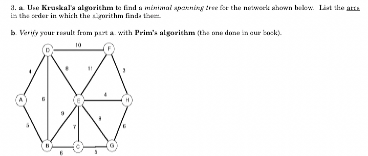 Solved 3. a. Use Kruskal's algorithm to find a minimal | Chegg.com