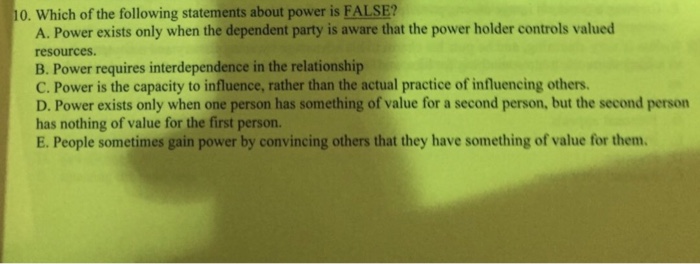 Solved 10. Which of the following statements about power is | Chegg.com