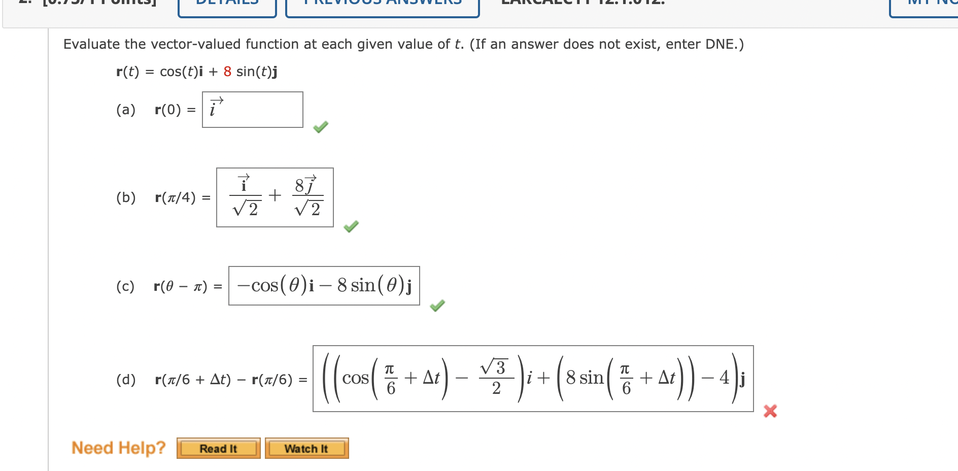 Solved Evaluate the vector-valued function at each given | Chegg.com