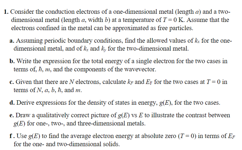 Solved 1. Consider the conduction electrons of a | Chegg.com
