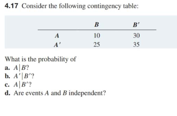 Solved 4.17 Consider the following contingency table: What | Chegg.com