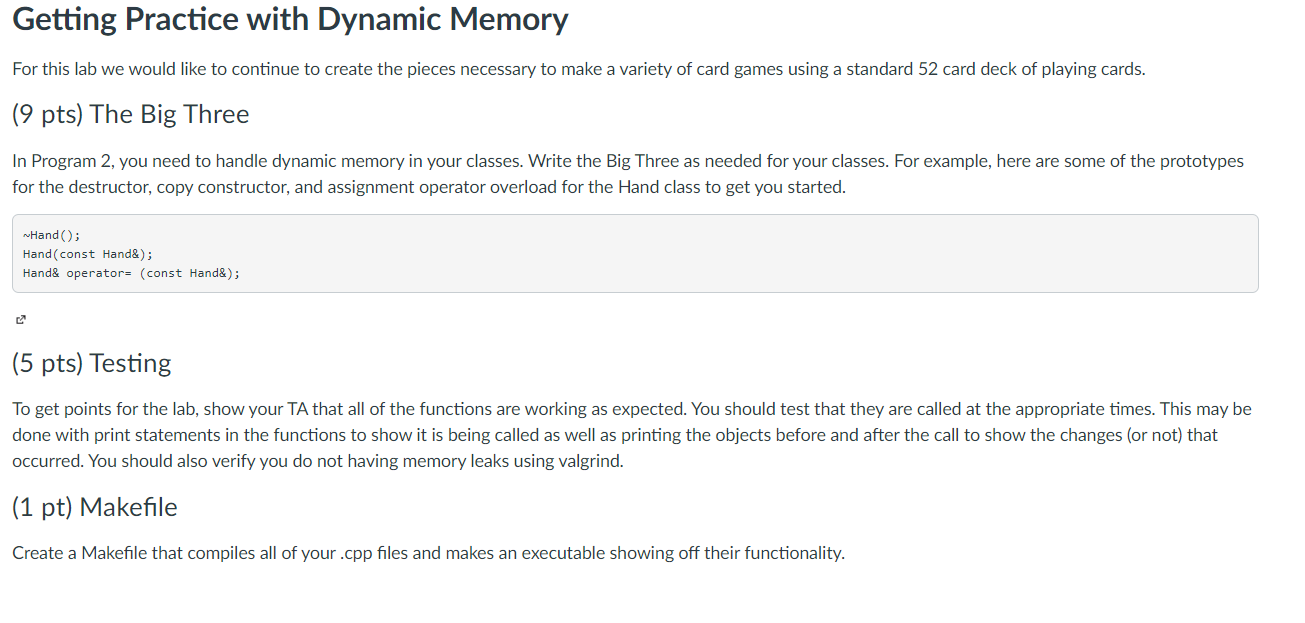 Getting Practice with Dynamic Memory For this lab we | Chegg.com