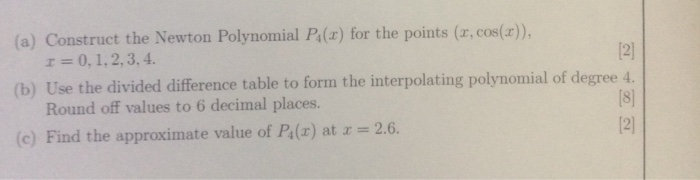 Solved (a) Construct the Newton Polynomial P(x) for the | Chegg.com