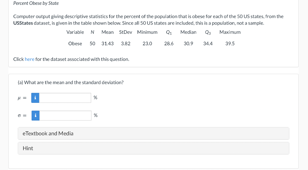 Solved Computer output giving descriptive statistics for the | Chegg.com