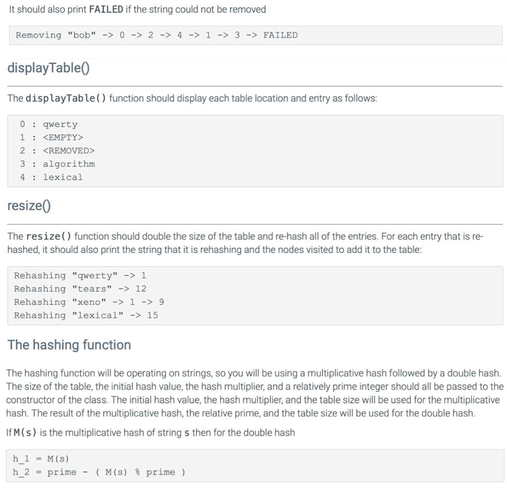 Solved The hash table will be represented by the StringHash | Chegg.com