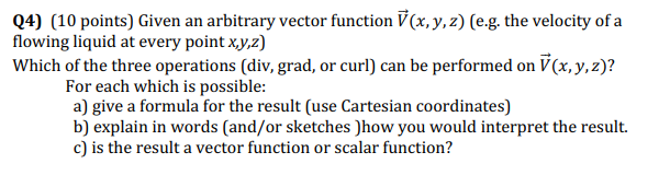 Solved Q4 10 Points Given An Arbitrary Vector Function 9707