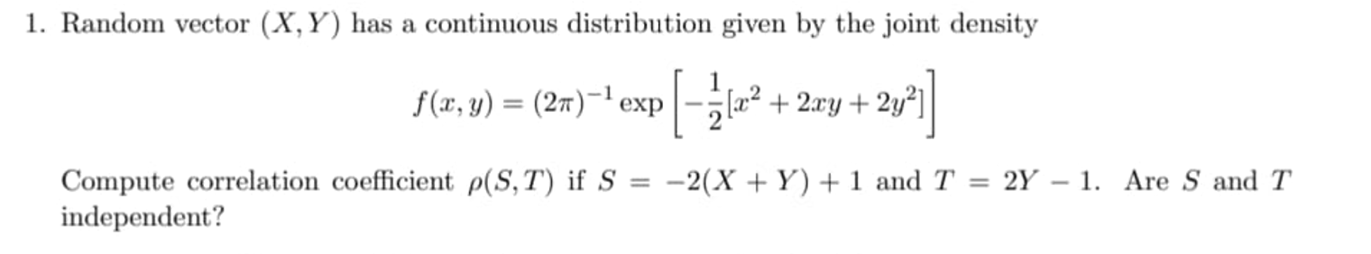 Solved 1. Random vector (X,Y) has a continuous distribution | Chegg.com